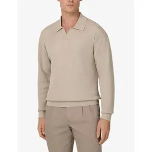 Boggi Milano Long-sleeved Knitted Cotton-blend Polo Shirt