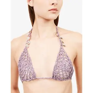 JADED LONDON Crystal Embellished Crochet Bikini Top