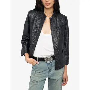 Zadig&Voltaire Veryn Collarless Slim-fit Crinkled Leather Jacket
