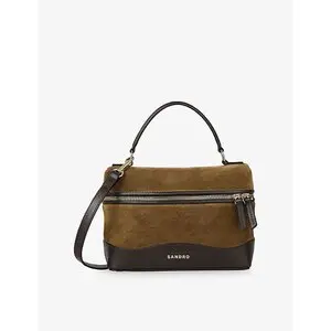 Sandro Logo-embossed Suede Vanity Bag - Camel