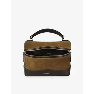 Sandro Logo-embossed Suede Vanity Bag - Camel