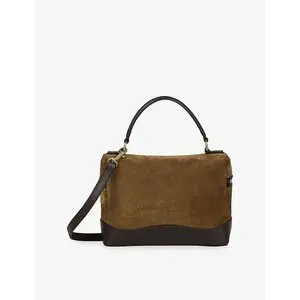 Sandro Logo-embossed Suede Vanity Bag - Camel