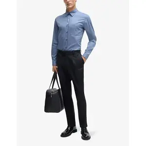 BOSS Regular-fit Logo-embroidered Cotton-twill Shirt - Open Blue