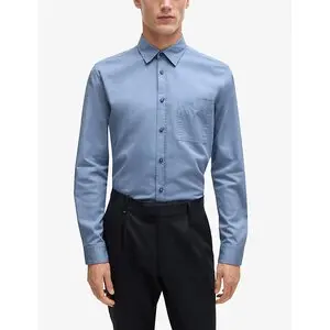 BOSS Regular-fit Logo-embroidered Cotton-twill Shirt - Open Blue