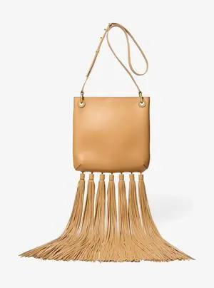 Michael Kors Tate Medium Tassel Leather Crossbody Bag - Natural