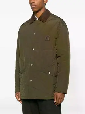 Loewe Quilted Coat With Corduroy Collar And Logo Patch