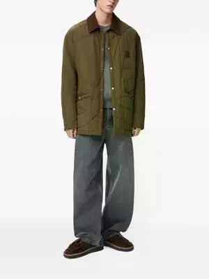 Loewe Quilted Coat With Corduroy Collar And Logo Patch