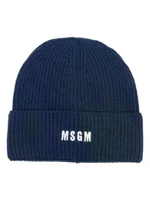 MSGM Logo-embroidered Ribbed-knit Beanie - Blue
