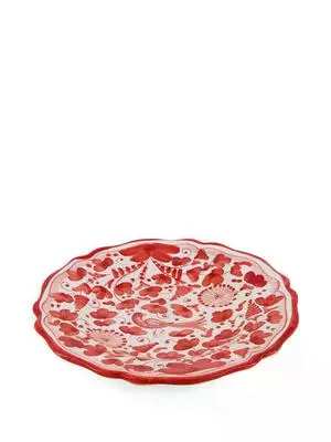 LES-OTTOMANS Peacock Handpainted Pleate Set - Red