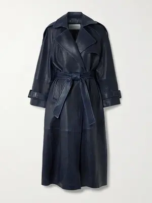 Nour Hammour Claudia Belted Textured-leather Trench Coat - Blue