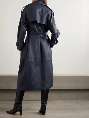 Nour Hammour Claudia Belted Textured-leather Trench Coat - Blue