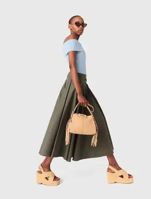 Maje Pleated Maxi Skirt With Buckled Belt