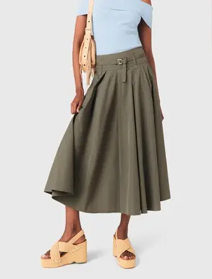 Maje Pleated Maxi Skirt With Buckled Belt