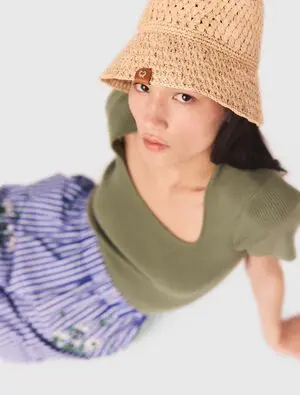 Maje Crochet Raffia Bucket Hat