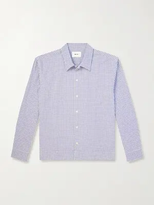 Nn07 Reed 50057 Checked Organic Cotton-blend Seersucker Shirt - Blue