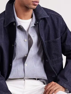 Nn07 Reed 50057 Checked Organic Cotton-blend Seersucker Shirt - Blue