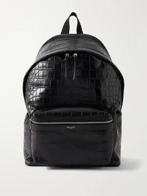 city backpack in crocodile-embossed leather Saint Laurent Black Crocodile Embossed Stamped Flap  THE-ECHELON Leather backpack with saint laurent signature embossed exterior zip pocket Saint Laurent City Backpack In