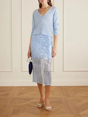 Veronica Beard Allora Sequined Chiffon Midi Skirt - Blue