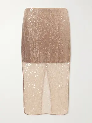 Veronica Beard Sequined Chiffon Midi Skirt - Neutrals