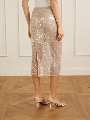Veronica Beard Sequined Chiffon Midi Skirt - Neutrals