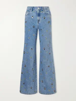 Veronica Beard Kasey Embellished Wide-leg Jeans - Blue
