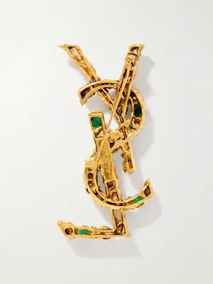 Saint Laurent Cassandre Embellished Brooch - Gold