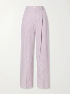 RÙADH Dean Pleated Striped Organic Cotton-poplin Wide-leg Pants - Purple