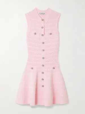 SELF-PORTRAIT Button-embellished Pointelle-knit Mini Dress