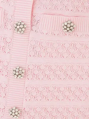 SELF-PORTRAIT Button-embellished Pointelle-knit Mini Dress