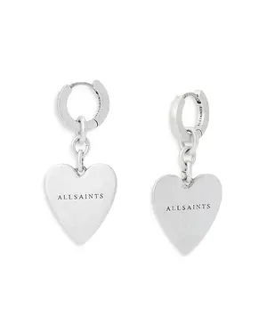 ALLSAINTS Lia Heart Charm Huggie Hoop Earrings - Warm Silver