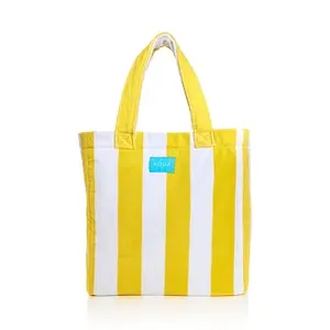 Aqua Striped Terry Beach Tote - Yellow