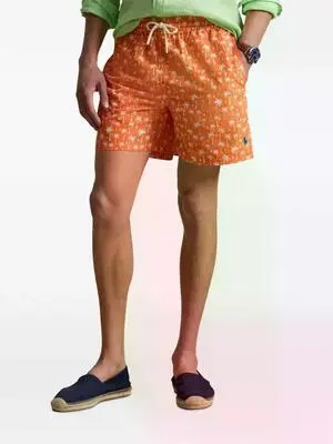 Polo Ralph Lauren Palm-pattern Embroidered Swim Shorts - Orange