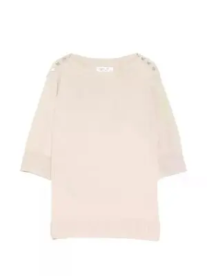 AGNES B. Button Detail Top - Neutrals