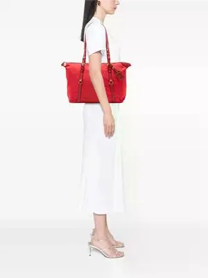 Prada Saffiano Trimmed Tessuto Zip Top Convertible Tote Satchel - Red