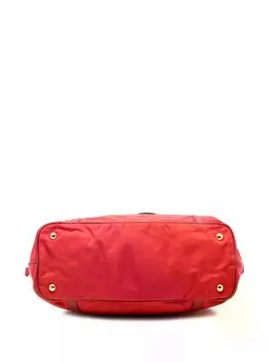 Prada Saffiano Trimmed Tessuto Zip Top Convertible Tote Satchel - Red