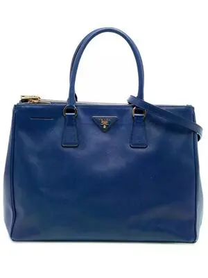 Prada Large Saffiano Lux Galleria Double Zip Tote Satchel - Blue