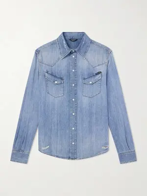 Dolce & Gabbana Distressed Cotton Shirt - Blue