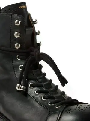 Versace Billy Leather Brogue Lace-up Boots - Black