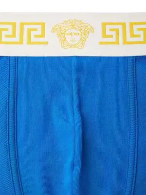 Versace Ribbed Cotton-jersey Trunks - Blue