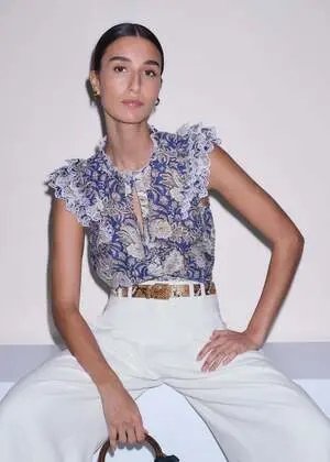 ME+EM Botanical Print Ruffle Blouse - Blue Multi