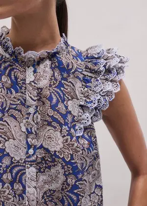 ME+EM Botanical Print Ruffle Blouse - Blue Multi