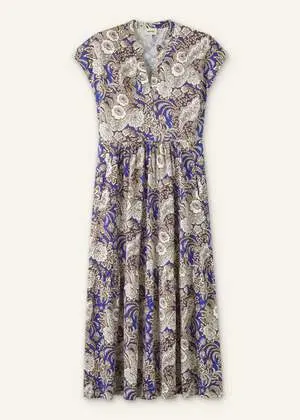ME+EM Botanical Print Tiered Maxi Slub Dress - Blue Multi