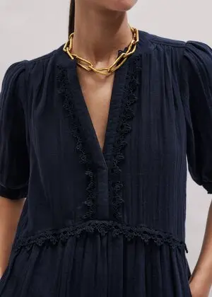 ME+EM Cheesecloth Swing Dress With Lace Details - Navy