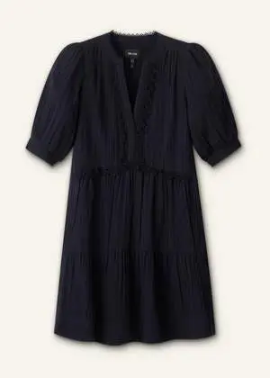 ME+EM Cheesecloth Swing Dress With Lace Details - Navy