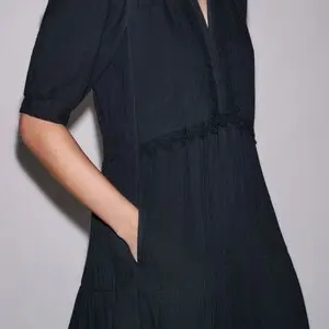 ME+EM Cheesecloth Swing Dress With Lace Details - Navy
