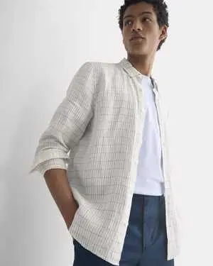 Everlane Classic Shirt, Linen Size - Bone Plaid