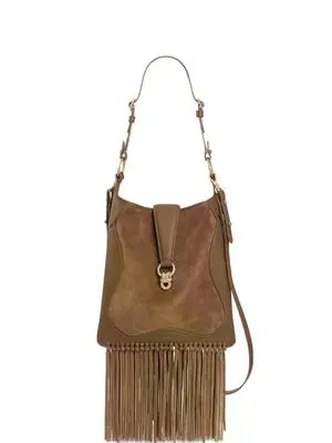Sandro Leather And Suede Fringed Crossbody Bag - Brown