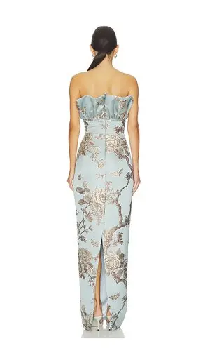 SAU LEE Noah Brocade Gown - Blue Ash