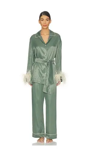 Sleeper Miss Cat Belted Set With Detachable Feathers In Sage - Green