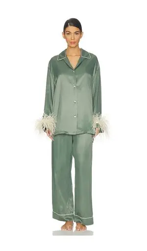 Sleeper Miss Cat Belted Set With Detachable Feathers In Sage